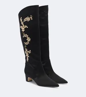 Manolo Blahnik Dispasa Embellished Satin Knee-high Boots