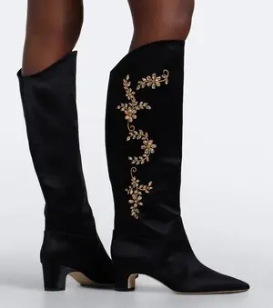 Manolo Blahnik Dispasa Embellished Satin Knee-high Boots