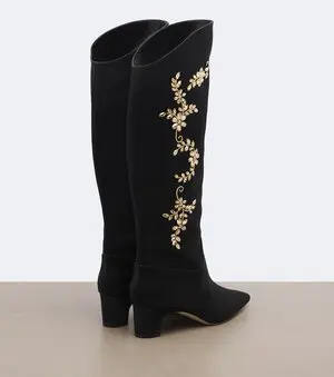 Manolo Blahnik Dispasa Embellished Satin Knee-high Boots