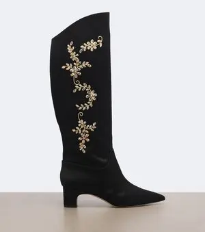 Manolo Blahnik Dispasa Embellished Satin Knee-high Boots
