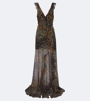 Etro Printed Ruffled Seersucker Gown