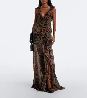 Etro Printed Ruffled Seersucker Gown
