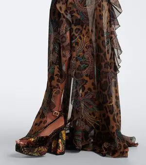 Etro Printed Ruffled Seersucker Gown