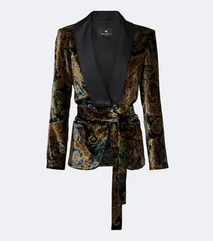 Etro Belted Paisley Satin-trimmed Velvet Blazer