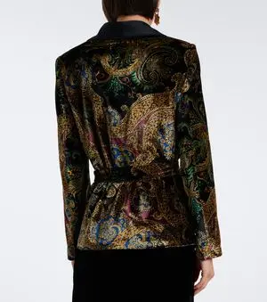 Etro Belted Paisley Satin-trimmed Velvet Blazer