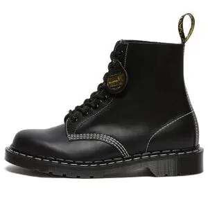 Dr. Martens 1460 Pascal Made In England Cavalier Leather Lace Up Boots 'black Cavalier - Black/white