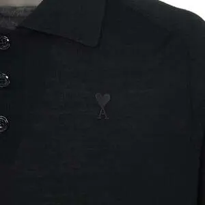 AMI Paris Collar Short Sleeve Knitwear - Black