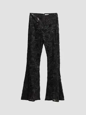 AKNVAS Lennon Sequin Embroidered Lace Flared Pants - Black