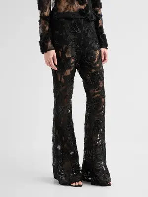 AKNVAS Lennon Sequin Embroidered Lace Flared Pants