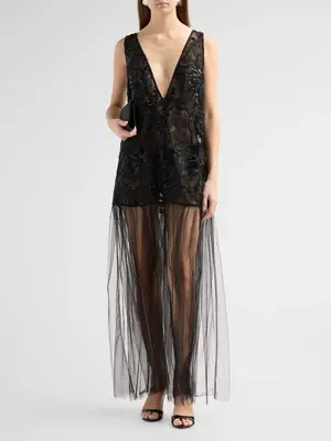 AKNVAS Anastasia Embellished Lace Combo Maxi Dress