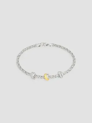 JAN LESLIE Sterling 18k Yellow Gold & 0.18 Tcw Diamond Foxtail Chain Bracelet - Silver