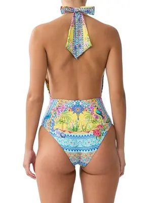 Camilla Printed Plunge Backless One-piece Swimsuit
