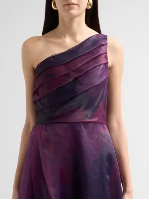 Rene Ruiz Collection Floral Pleated One-shoulder Gown
