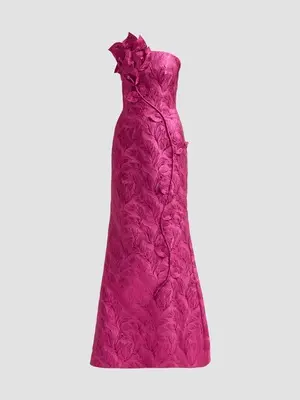 Rene Ruiz Collection Floral Appliqué Crepe Mermaid Gown - Raspberry