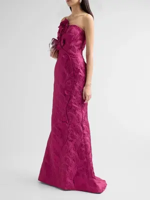 Rene Ruiz Collection Floral Appliqué Crepe Mermaid Gown