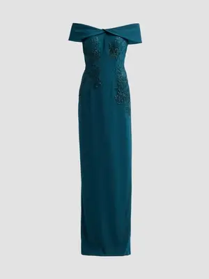 Rene Ruiz Collection Embroidered Off-the-shoulder Column Gown