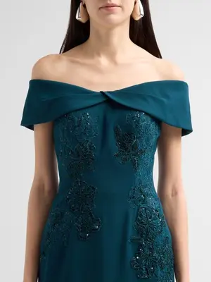 Rene Ruiz Collection Embroidered Off-the-shoulder Column Gown