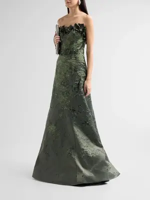 Rene Ruiz Collection Jacquard Floral Appliqué Mermaid Gown