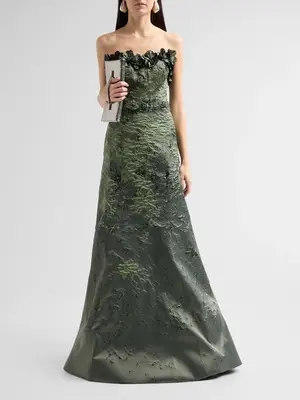 Rene Ruiz Collection Jacquard Floral Appliqué Mermaid Gown