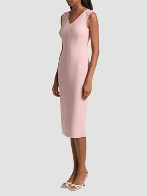 Michael Kors Stretch-wool V-neck Sheath Midi-dress
