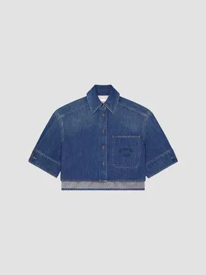 Givenchy Cropped Cocoon Shirt In Medium Clue Denim - Medium Blue