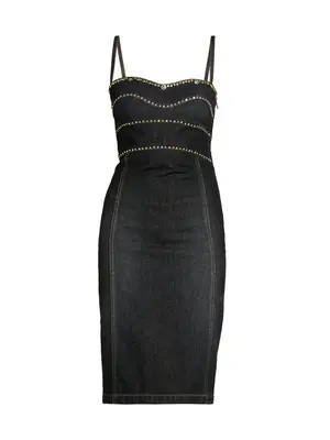 Versace Embellished Stone Washed Denim Sheath Dress