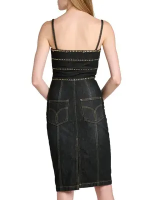 Versace Embellished Stone Washed Denim Sheath Dress