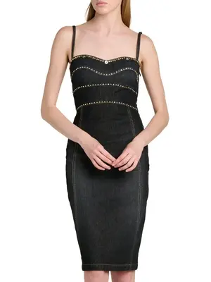 Versace Embellished Stone Washed Denim Sheath Dress