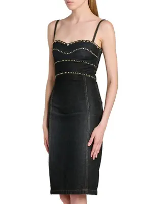 Versace Embellished Stone Washed Denim Sheath Dress