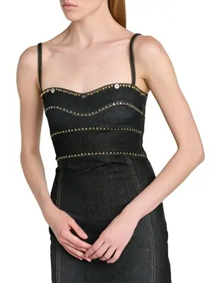 Versace Embellished Stone Washed Denim Sheath Dress