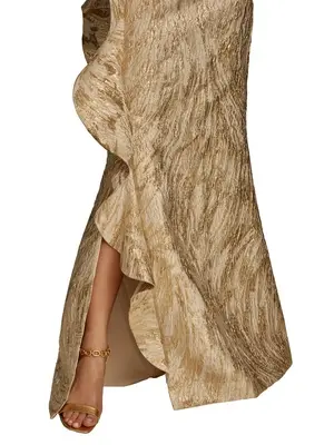 Donna Karan New York Brocade Ruffle Gown