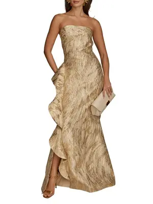 Donna Karan New York Brocade Ruffle Gown