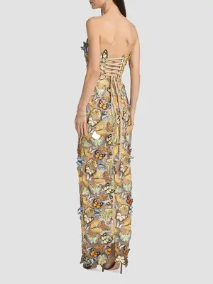 BRONX BANCO Bella 3d Butterfly Dahlia Strapless Gown