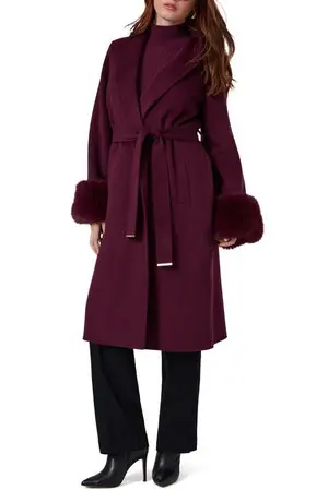 MARCIANO Ice Belted Coat With Faux Fur Cuffs - A40t-open