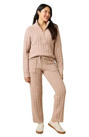 SOFTIES Cable Knit Marshmallow 1/2 Zip With Tapered Pant Set Coco