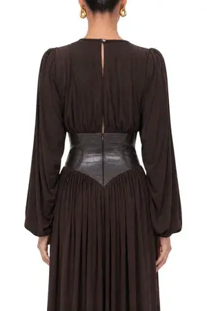 NOCTURNE Leather Corset Maxi Dress