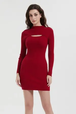 NUAJE NUAJE Jess Merino Wool Cut Out Dress - Cherry