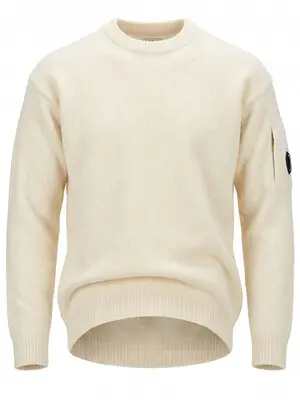 C.P. COMPANY Crewneck Wool Sweater With Lens Detail - White