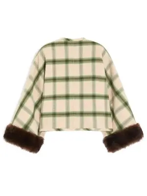 Valentino Garavani Peacoat In Green Macro Check With Shearling - Multi