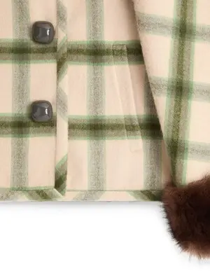 Valentino Garavani Peacoat In Green Macro Check With Shearling - Multi