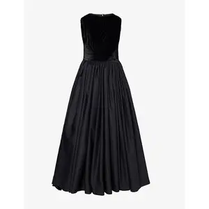 ABADIA Pleated Voluminous Woven Maxi Dress - Black