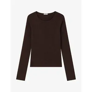 JOSEPH Nali Scoop-neck Long-sleeve Silk-blend Top - Espresso