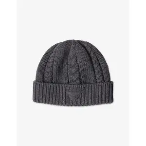 Prada Discreet Triangle-logo Wool Beanie - Grey