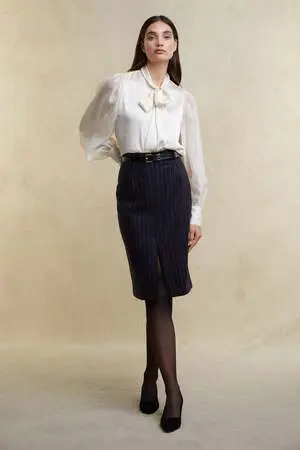 Holland Cooper Mayfair Pencil Skirt Chalk Pinstripe 's - Navy