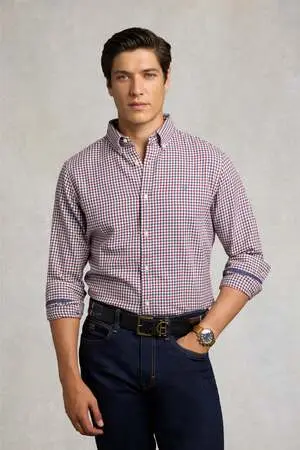Holland Cooper S Classic Fit Brushed Cotton Shirt Portland Check 's - Red