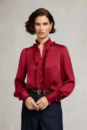 Holland Cooper Ria Ruffle Shirt Deep 's - Raspberry