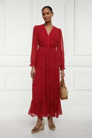 Holland Cooper Bella Tie Maxi Dress White Polka Dot 's