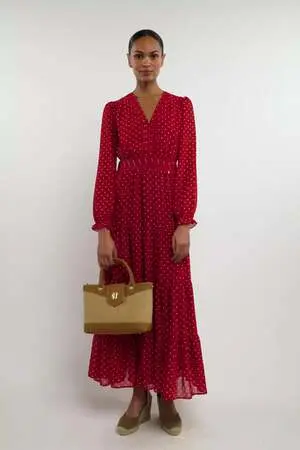 Holland Cooper Bella Tie Maxi Dress White Polka Dot 's