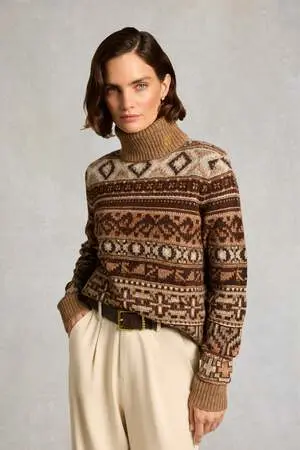 Holland Cooper Vostock Roll Neck Knit Fairisle 's - Camel