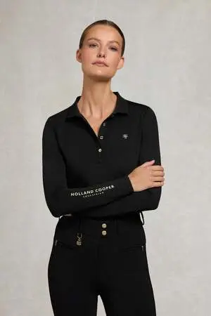 Holland Cooper Chiltern Long Sleeve Polo Shirt 's - Black
